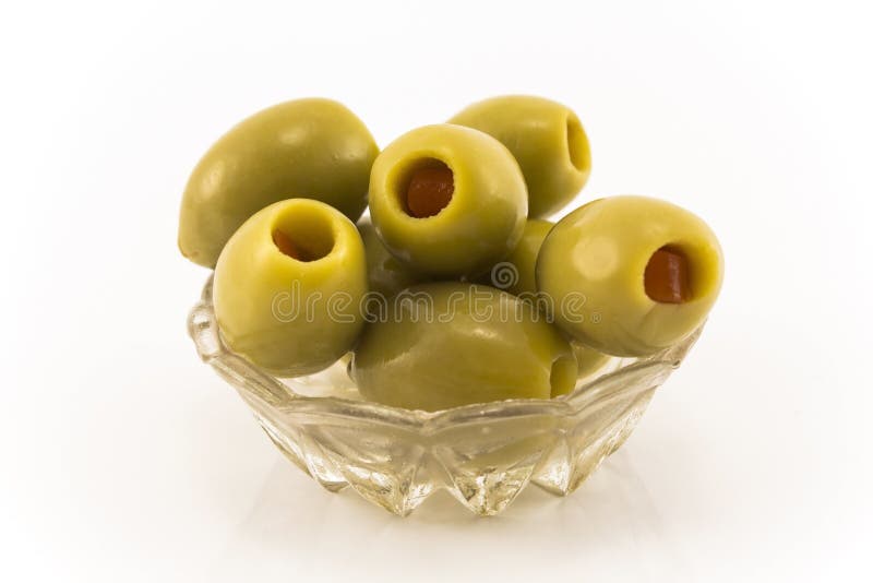 Green Olives Stuffed with Peppers, Isolated on White Stock Image ...