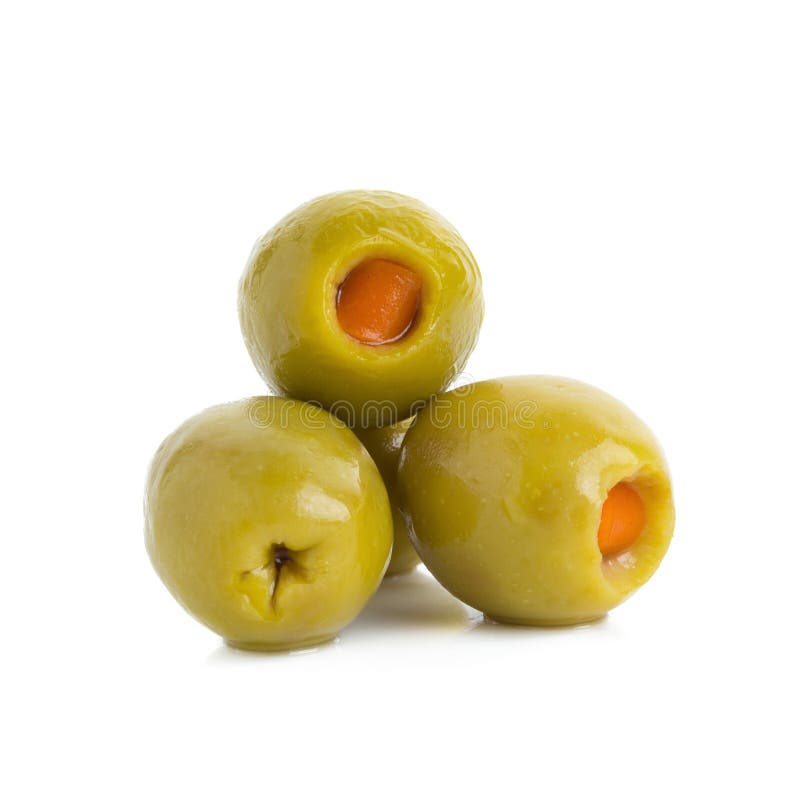 Green Olives Stuffed with Red Paprika Isolated on White Stock Photo ...
