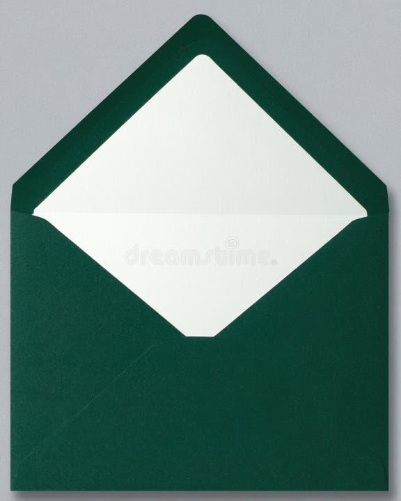 Green Open Envelope with White Interior on Grey Background Displaying ...