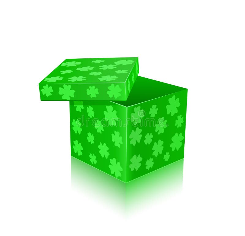 Green Open Gift Box with Shamrocks Stock Vector - Illustration of ...