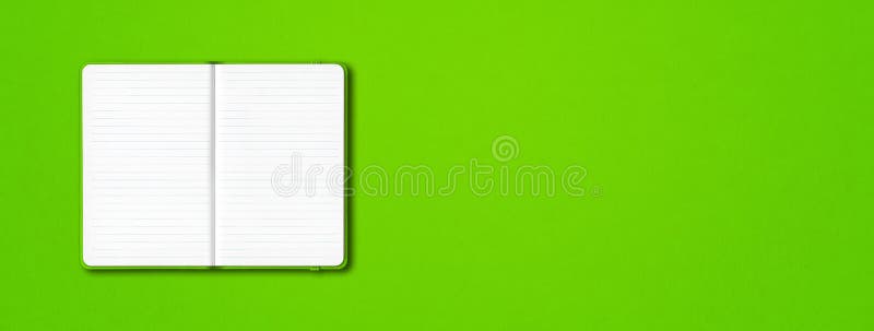 Green Open Lined Notebook Isolated on Colorful Background. Horizontal ...