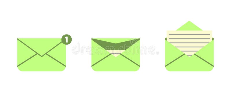 Green Open Mail Envelope Icon Set with Marker New Message Isolated on ...