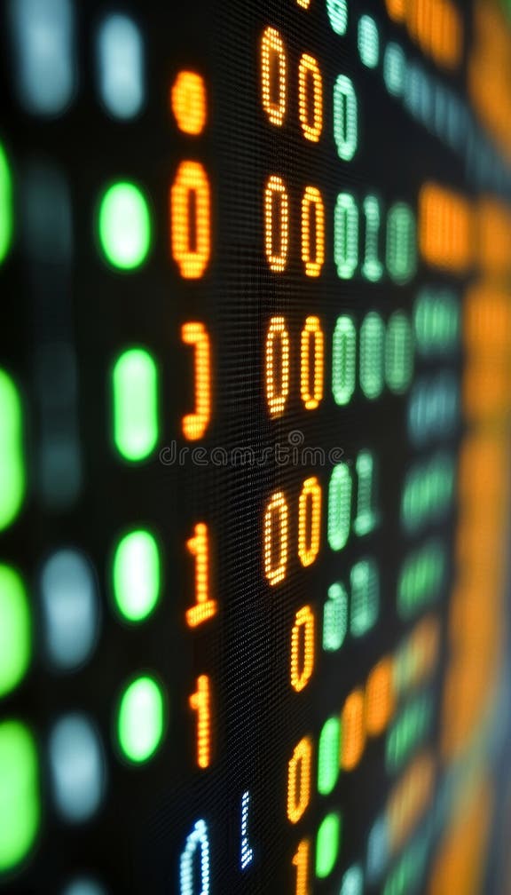 Green and Orange Binary Code on Black Background, Digital Technology ...