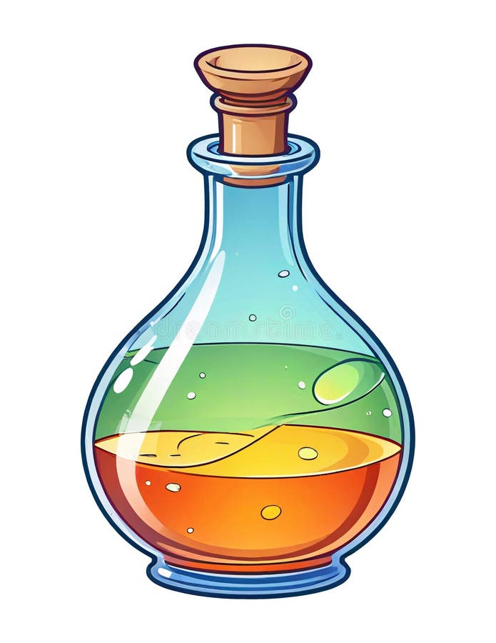 Green and Orange Colored Magic Potion in Bottle on White or Transparent ...