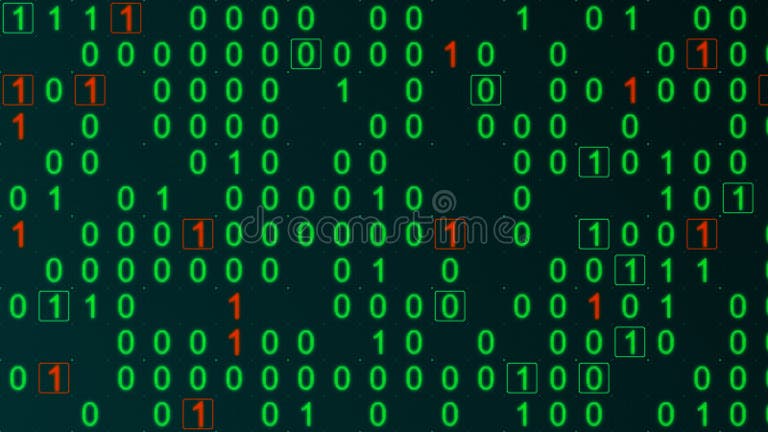 Green and Orange Glowing Binary Matrix on a Grid, Horizontal ...