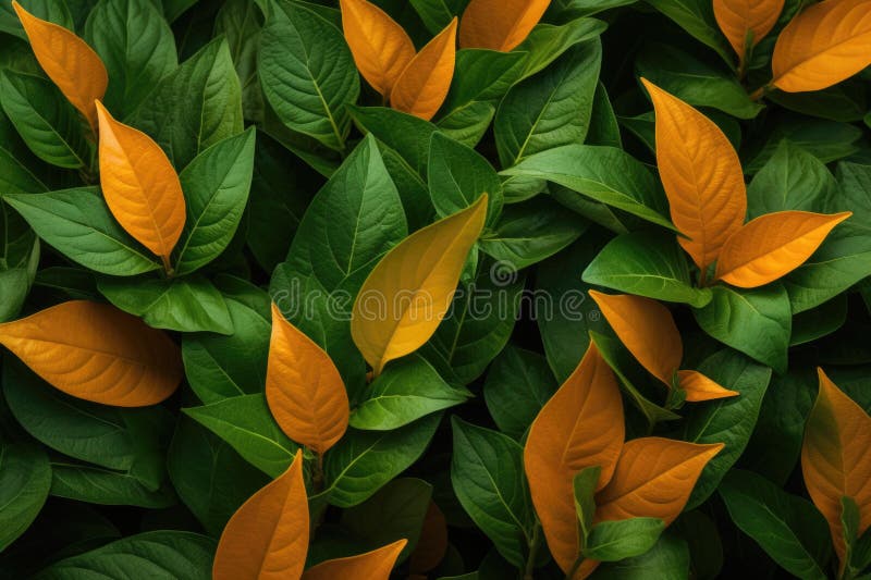Green and Orange Leaves Close-up, Top View Stock Illustration ...