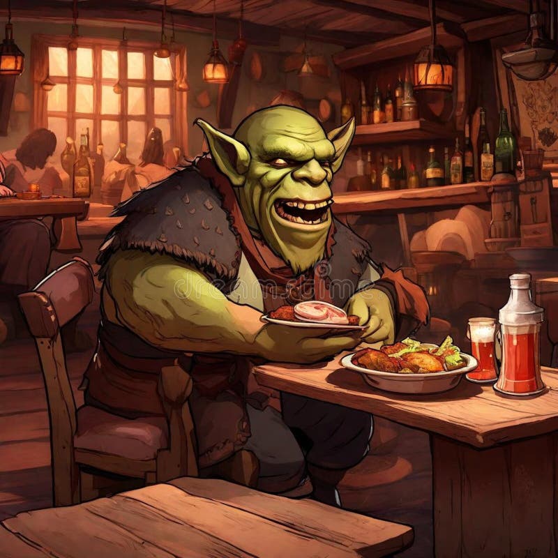 Green Orc in the Inn at the Feast Stock Illustration - Illustration of ...
