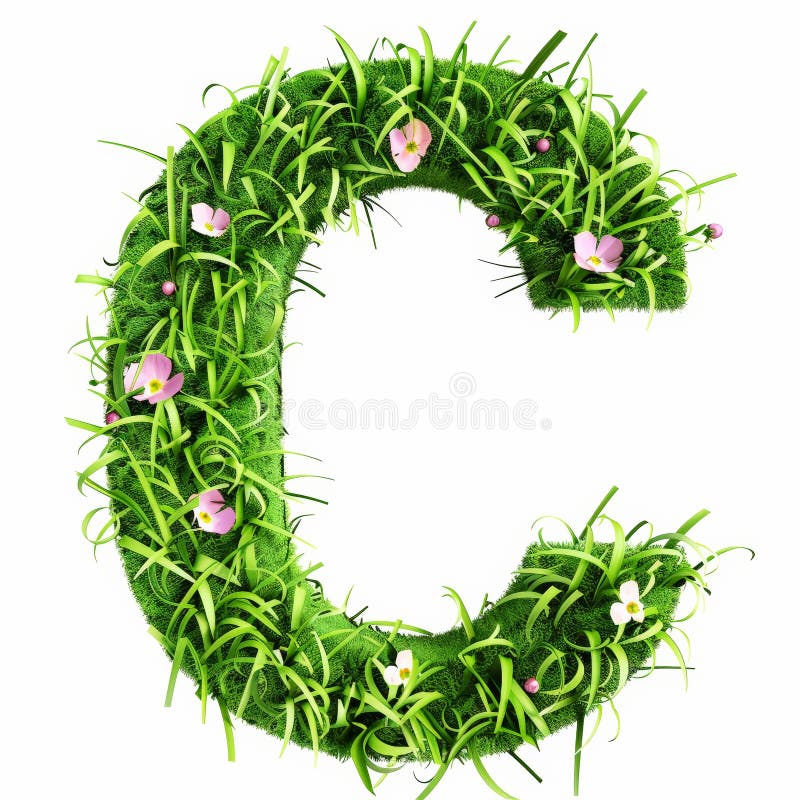 Green Organic Grass with Tiny Flowers Made Letter C on White Clean ...