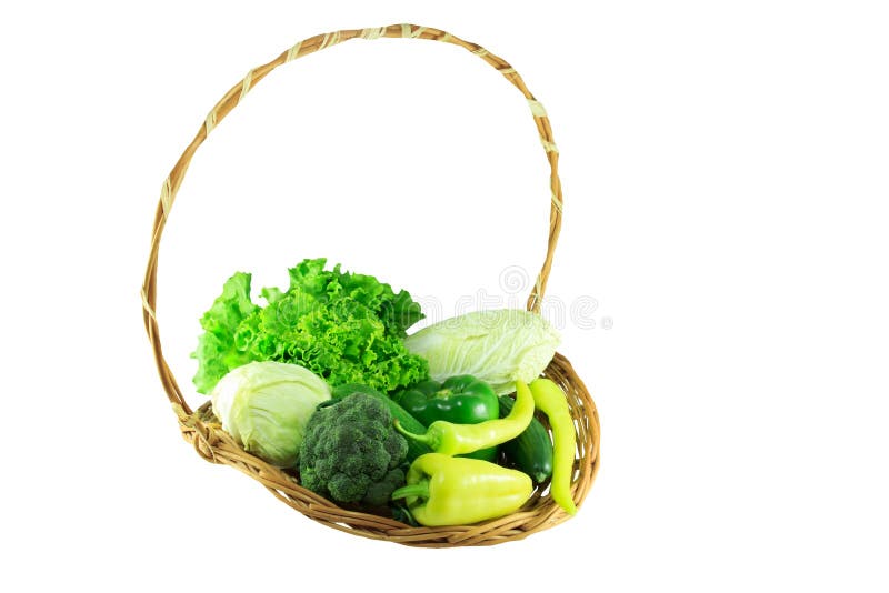 Green Organic Vegetables in a Wicker Basket Stock Image - Image of diet ...