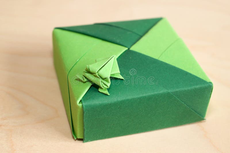 Green Origami Frog on Top of Origami Box Lid Stock Image - Image of ...