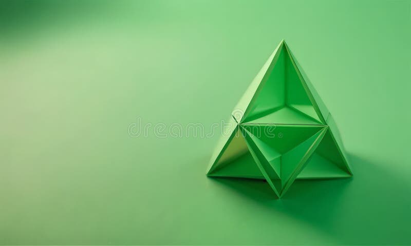 Green Origami Sculpture, Composed Three Triangular Pieces, Stands ...