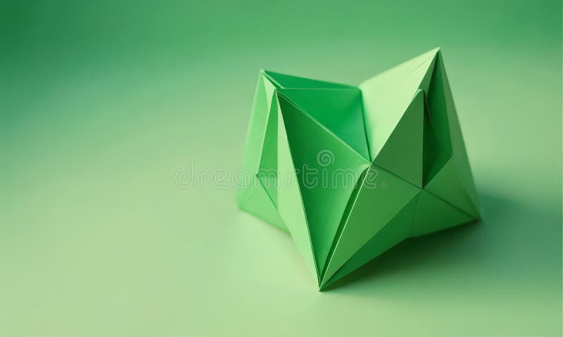 Green Origami Sculpture, Composed Triangular and Square Paper Pieces ...