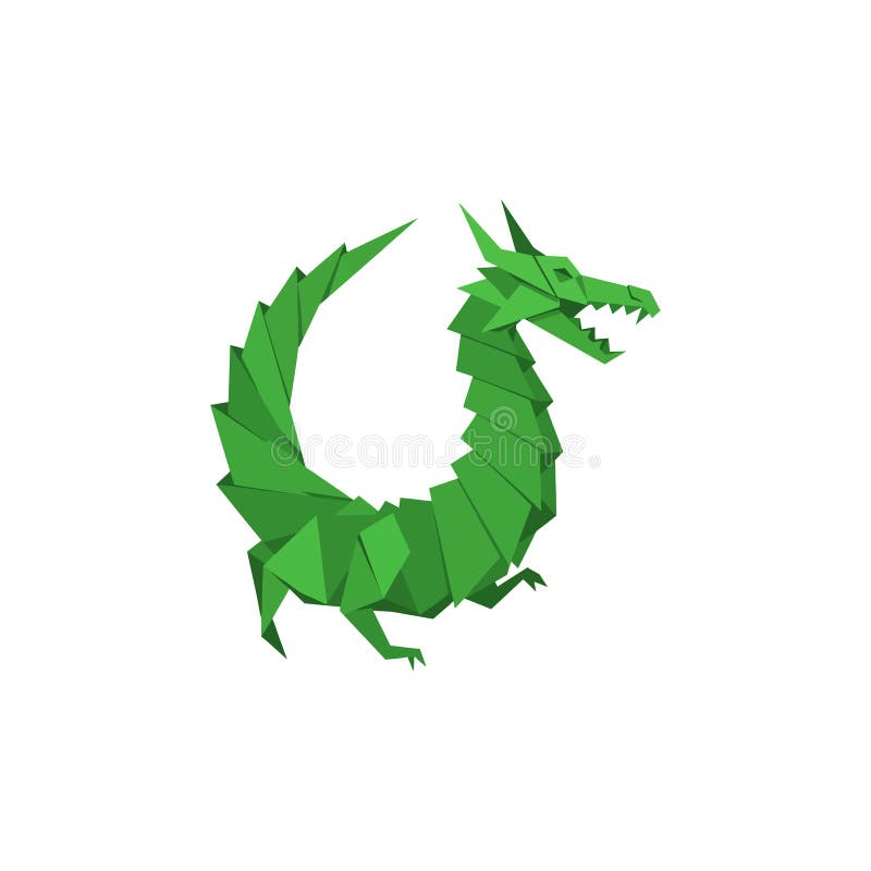 Green Origami Style Dragon with Sharp Edges and Angular Shapes in ...