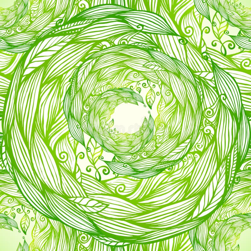 Green Ornate Doodle Foliage Circle Seamless Stock Vector - Illustration ...