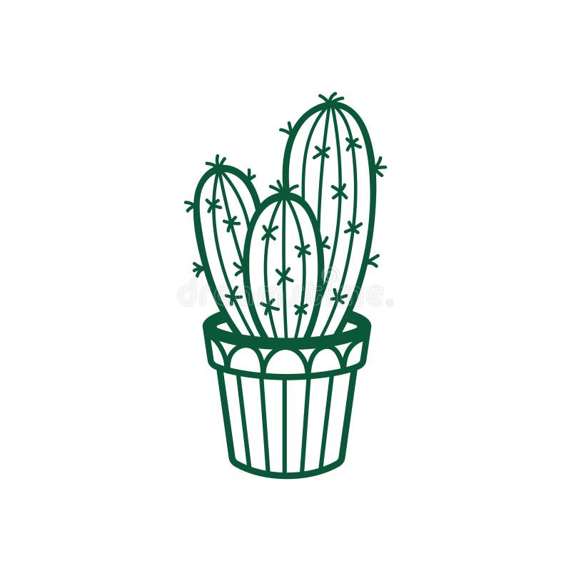 Green Outline Cactus Isolated on White Background Stock Vector ...