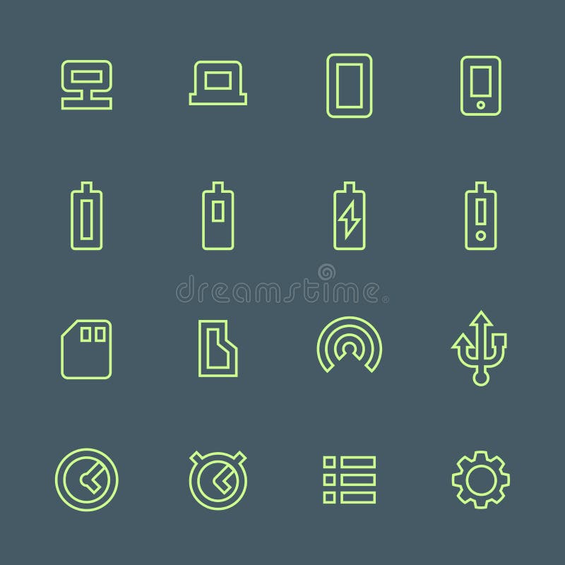 Green Outline Various File Actions Icons Set Stock Vector ...