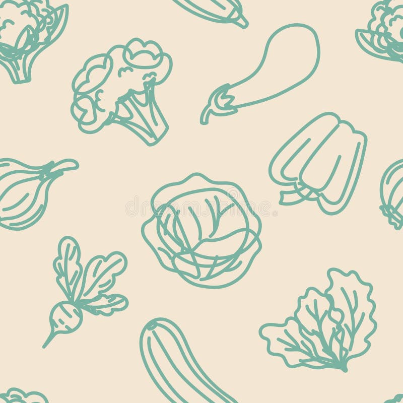 Green Outline Vegetable Pattern on Beige Background Stock Illustration ...