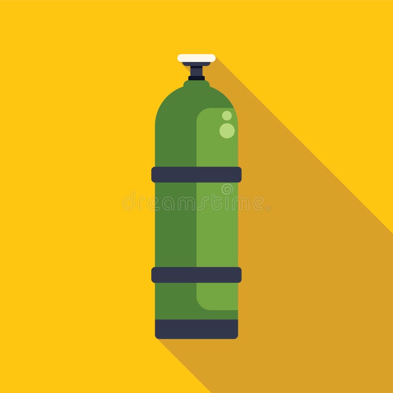 Green Oxygen Cylinder Standing Up on Yellow Background with Shadow ...