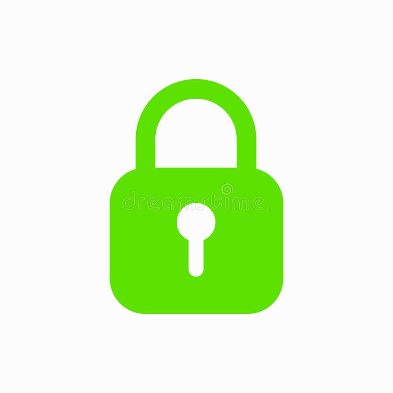 Green Padlock Icon Isolated on White Background. Symbol Sign Lock Stock ...