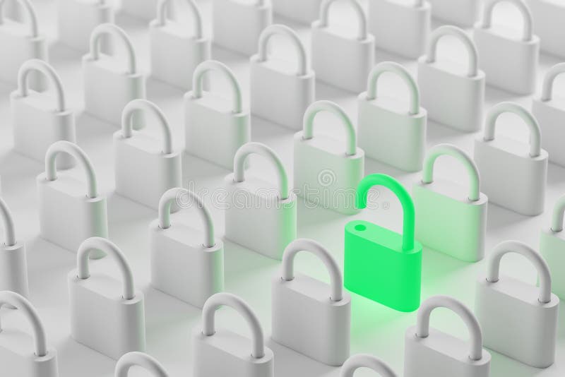 Green Padlock among White Ones, Online Security Stock Illustration ...