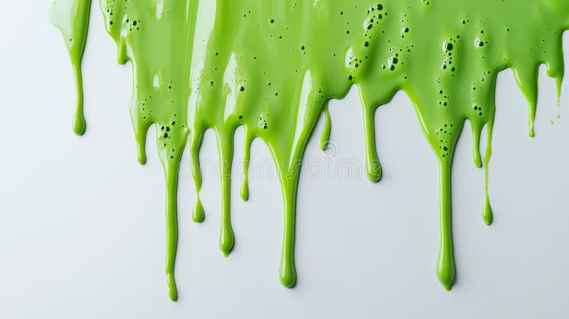 Green Paint Dripping on White Surface, Close-up Detail Stock ...