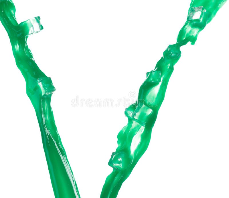 Green Paint Liquid Fly in Mid Air with Ice Cube Cool, Apple Vegetable ...