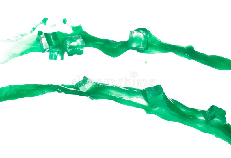 Green Paint Liquid Fly in Mid Air with Ice Cube Cool, Apple Vegetable ...