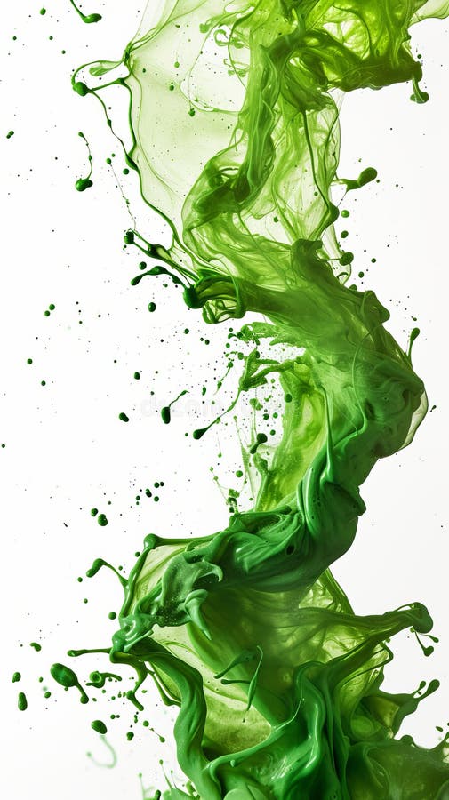 Green Paint Splash in Water, Vibrant Abstract Art on White Background ...
