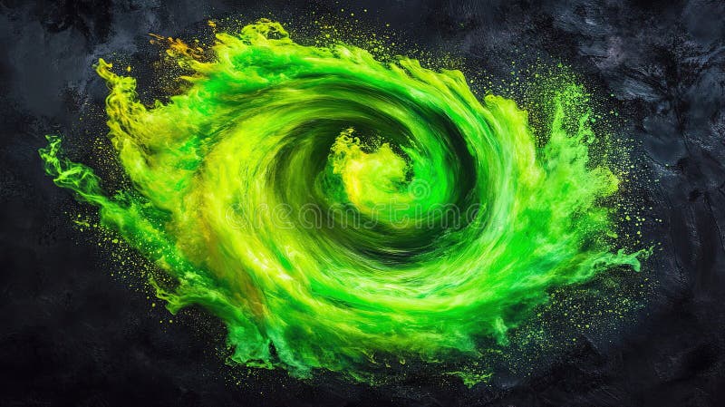 Green Paint Swirl Explosion Dark Background Design Stock Image - Image ...