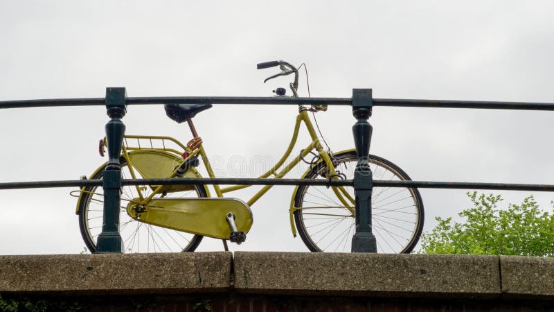 Green Painted Bicycle on the Bridge Editorial Stock Photo - Image of ...