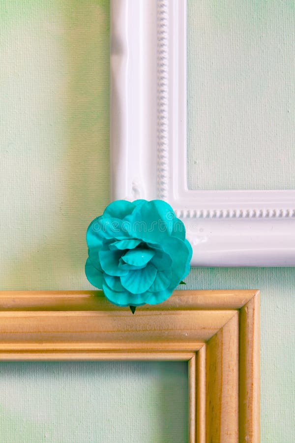 Green Painterly Background with Wood and White Picture Frames and Green ...