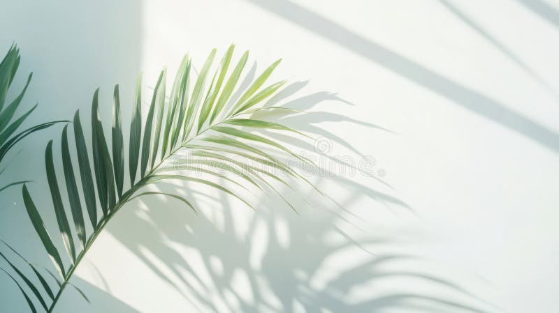 Green Palm Frond Casts Shadow on White Wall Stock Illustration ...