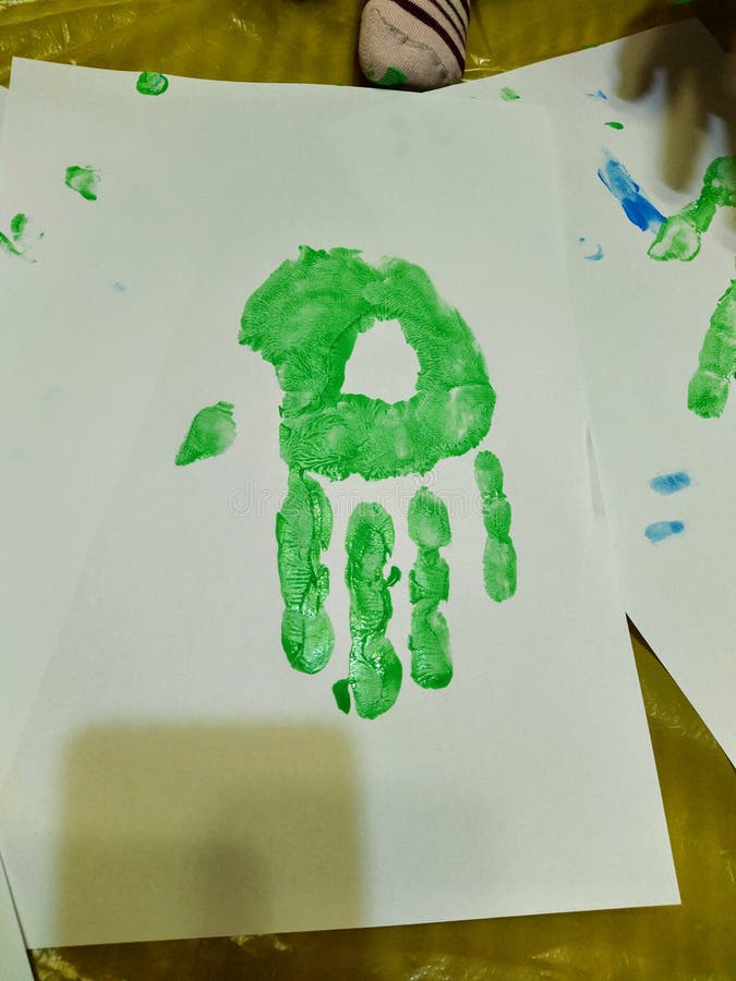 Green Palm Handprint on White Paper on Oilcloth Stock Photo - Image of ...