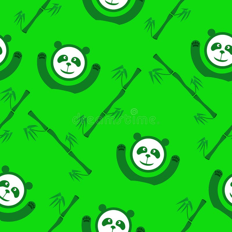 Green Panda and Bamboo Seamless Pattern Stock Vector - Illustration of ...