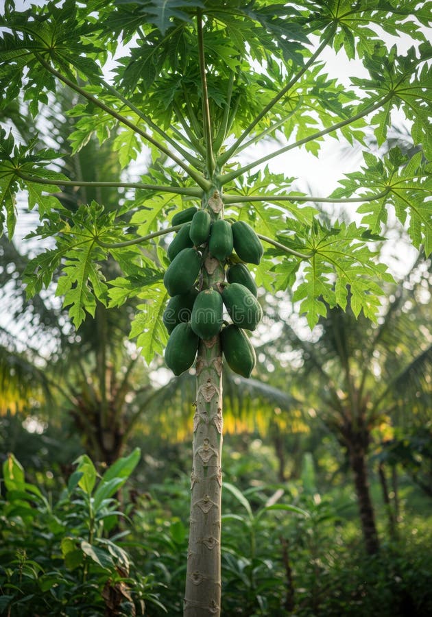 Green Papaya Tree with Ripe Fruits in Tropical Setting Stock ...