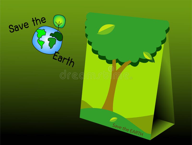 The Green Paper Bag To Save the Earth Stock Illustration - Illustration ...