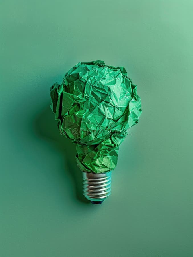 Green Paper Covered Light Bulb Stock Photo - Image of sustainable ...