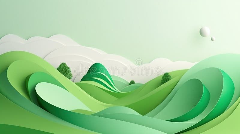 Green Paper Cut Landscape with Hills and Mountain Curves. Stock Photo ...