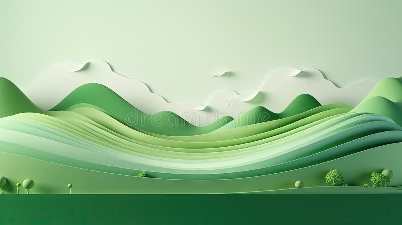 Green Paper Cut Landscape with Hills and Mountain Curves. Stock Image ...