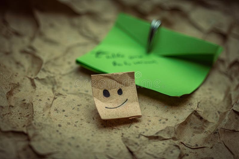 Green Paper Note with Sad Face on Cork Board Expressing Sorrowful ...