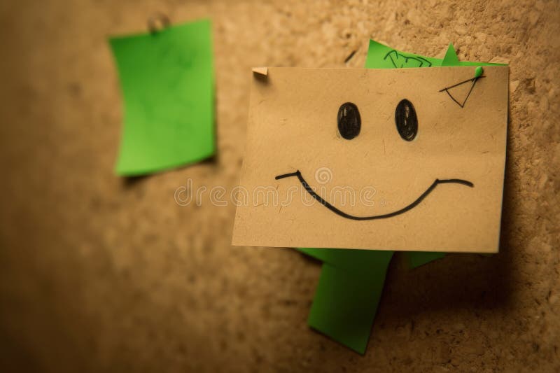Green Paper Note with Sad Face on Cork Board Expressing Sorrowful ...