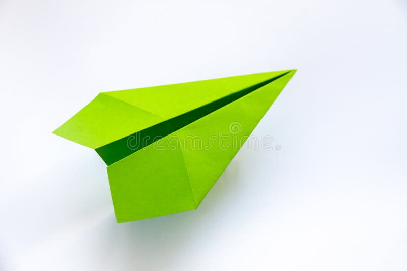 Green Paper Plane Origami Isolated on a White Background Stock Image ...
