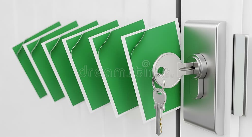 Green Paper Stack with Inserted Key Stock Illustration - Illustration ...