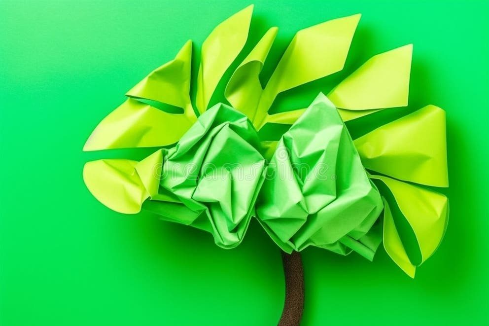 A Green Paper Tree, Conceptual Illustration. Generative AI Stock ...