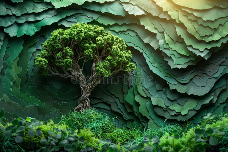 Green Paper Tree with Shadows Stock Illustration - Illustration of ...