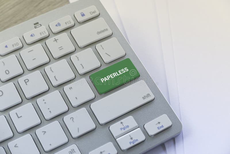 Green Paperless Key on Computer Keyboard Promoting Digital ...