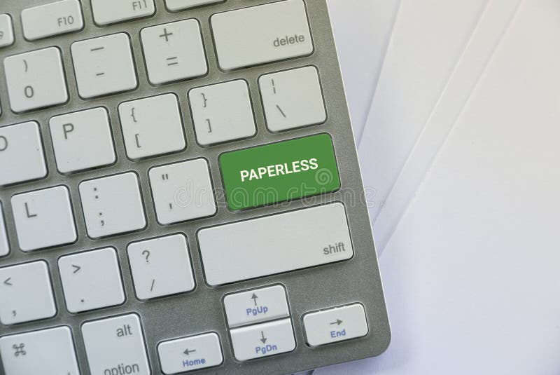 Green Paperless Key on Computer Keyboard Promoting Digital ...