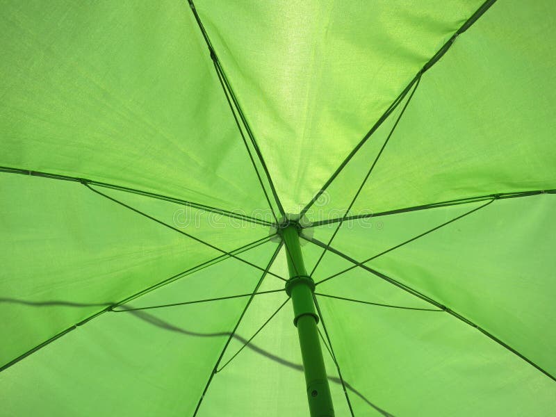 Green Parasol with Its Spokes Seen from the Inside Stock Image - Image ...