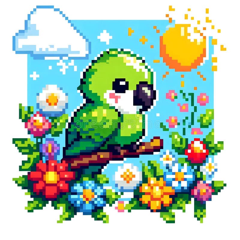 Green Parrot Bird, Pixel Art Stock Illustration - Illustration of bird ...