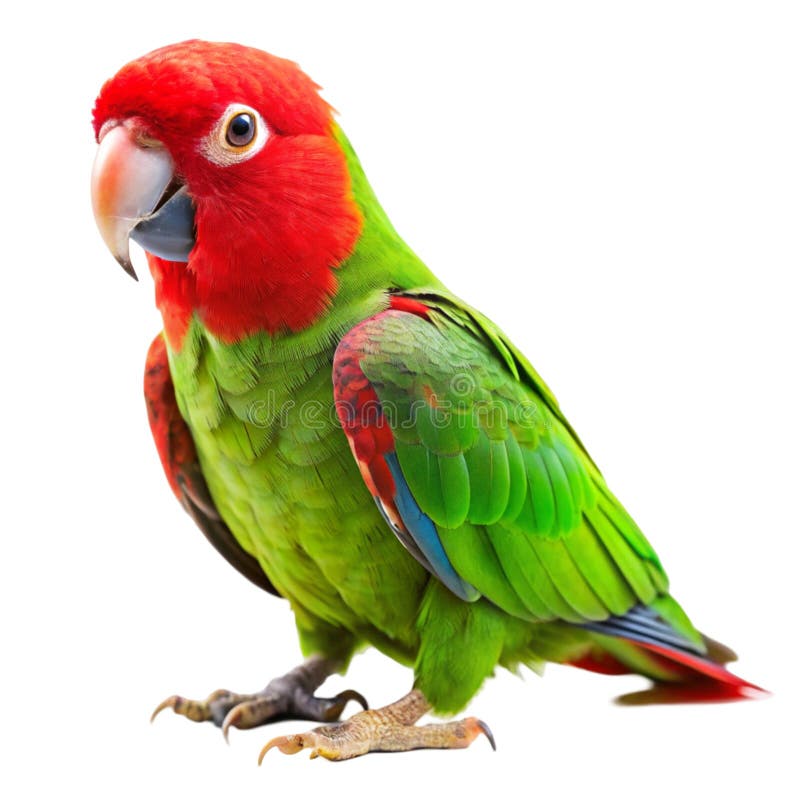 Green Parrot with a Red Head Isolated on White Background Stock ...